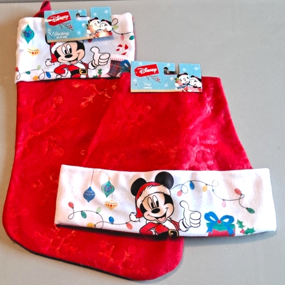Accessories | Cute Disney Mickey Mouse Red Stocking And Hat Set | Poshmark